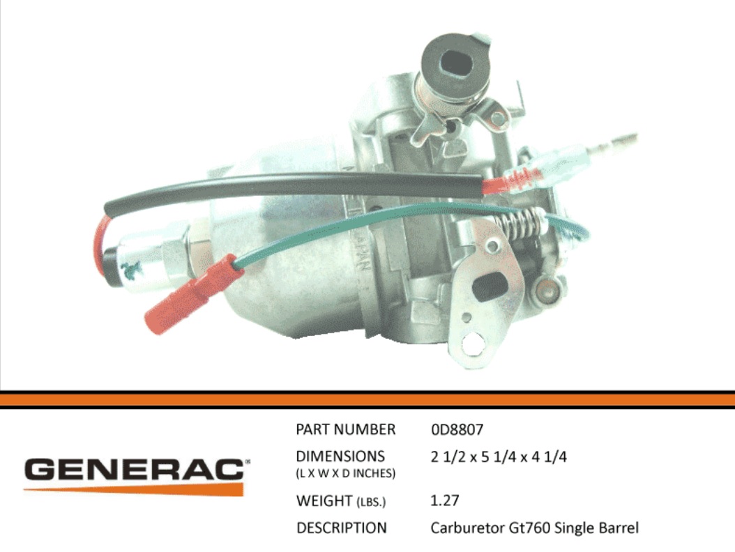 0D8807, Carburetor, Generac [0D8807]